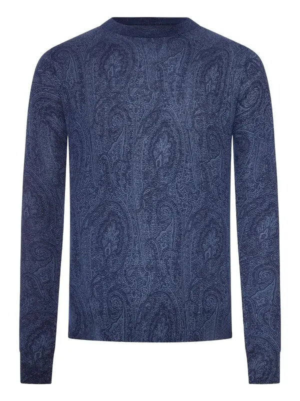 Etro Paisley Print Wool Crew Neck Sweater - Blue