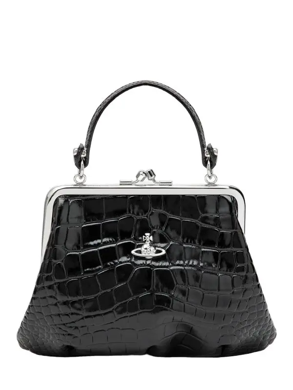 VIVIENNE WESTWOOD Granny Frame Purse In Croc-embossed Leather - Black