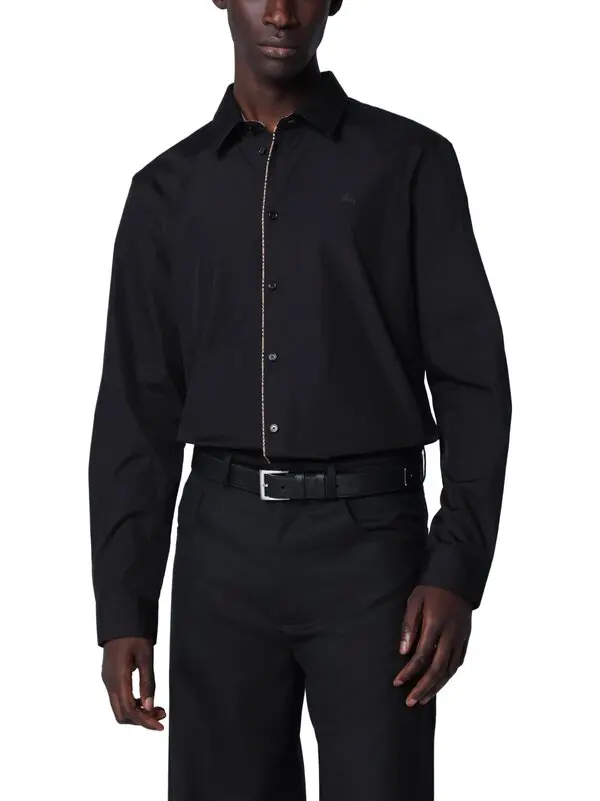 Burberry Classic-fit Cotton Poplin Shirt With Check Trim - Black