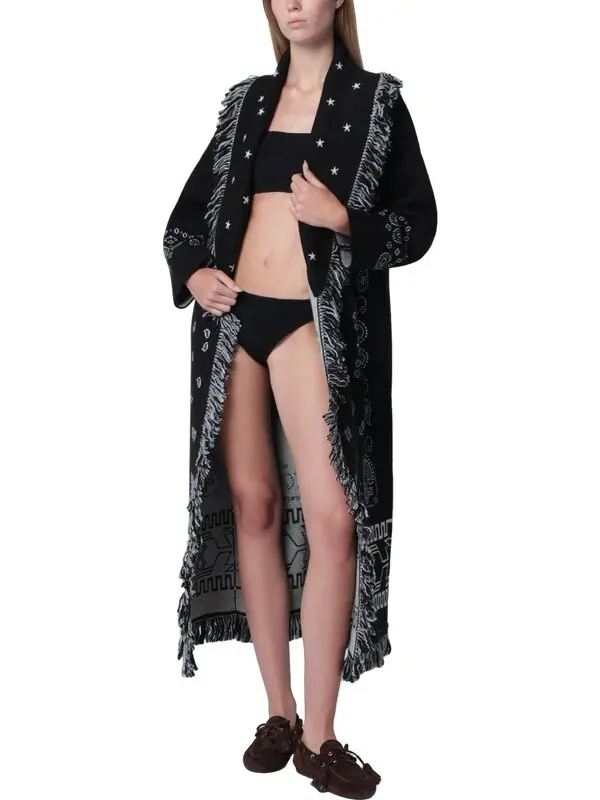 Alanui Long Bandana Jacquard Cardigan With Fringe - Black