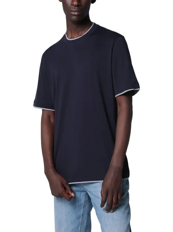Brunello Cucinelli Crew-neck Cotton Jersey T-shirt With Faux Layering, Cobalt - Blue