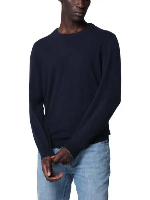Brunello Cucinelli Navy Cashmere Crewneck Sweater With Contrast Trim - Blue