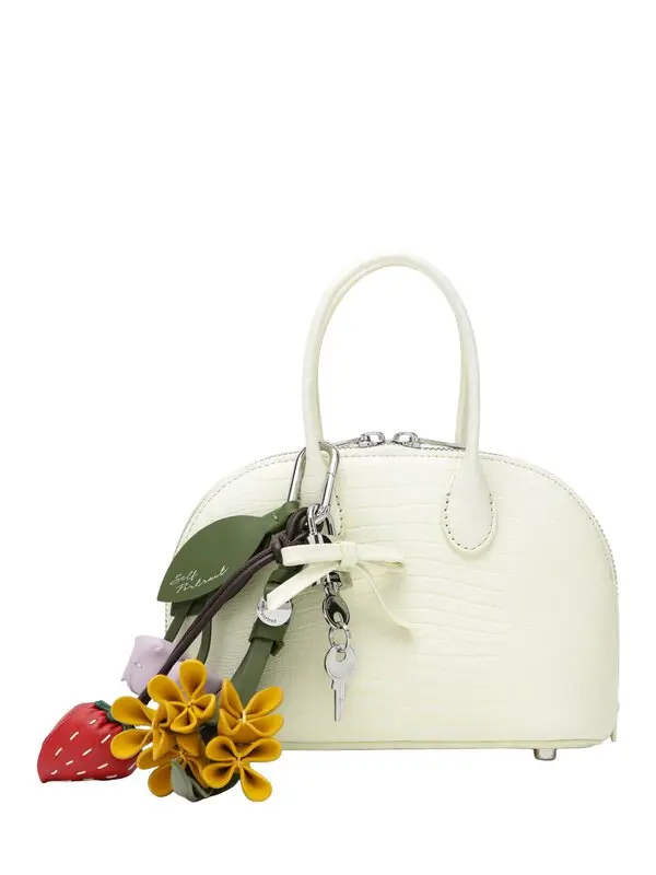 SELF-PORTRAIT Mini Embossed Leather Bowling Bag - Yellow
