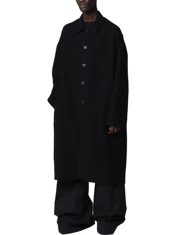 Rick Owens Long Single-breasted Virgin Wool Coat - Black