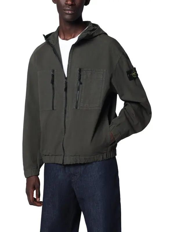 Stone Island Zip-up Cotton Jacket With Hood - Grey