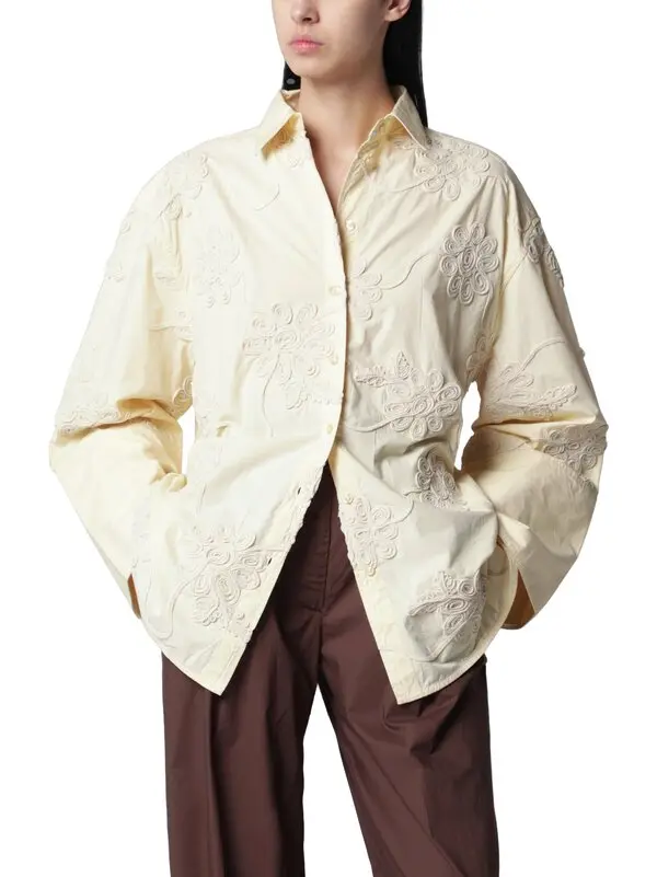 ROTATE BY BIRGER CHRISTENSEN Oversized Floral Appliqué Organic Cotton Shirt - Yellow