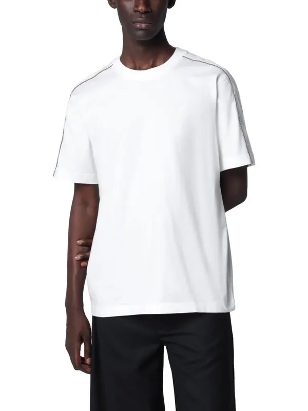 Burberry Cotton T-shirt With Check Trim In Chalk - White
