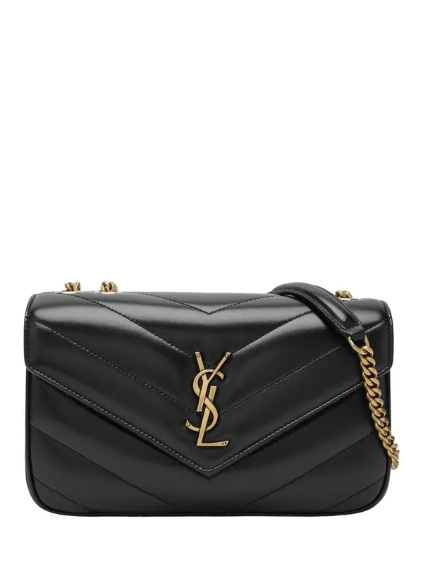 Saint Laurent Loulou Leather Bag With Chain Strap - Black