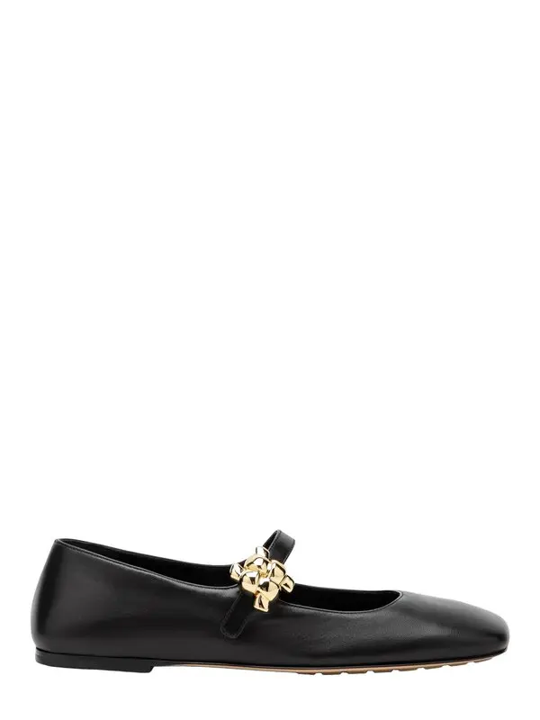 Bottega Veneta Lamb Leather Mary Jane Ballet Flats With Nodo Quadro Detail - Black