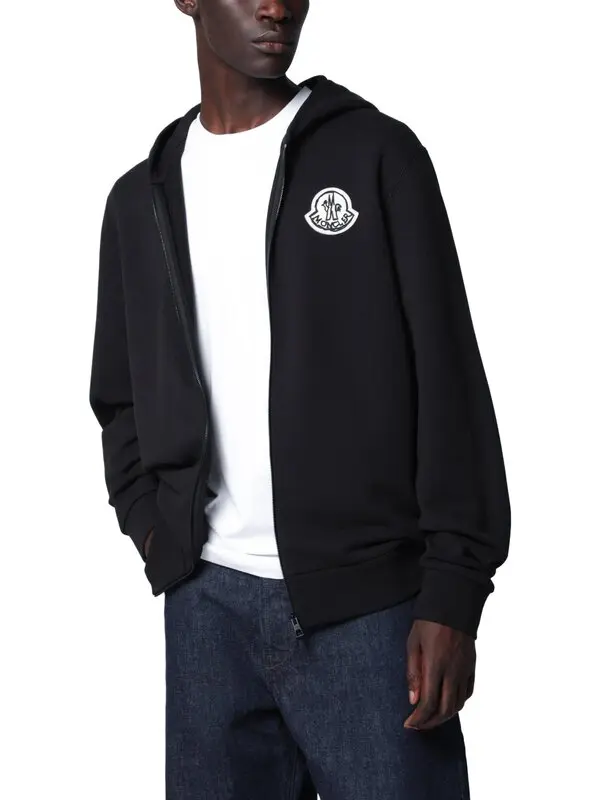 Moncler Cotton Zip-up Hoodie With Embroidered Logo - Black