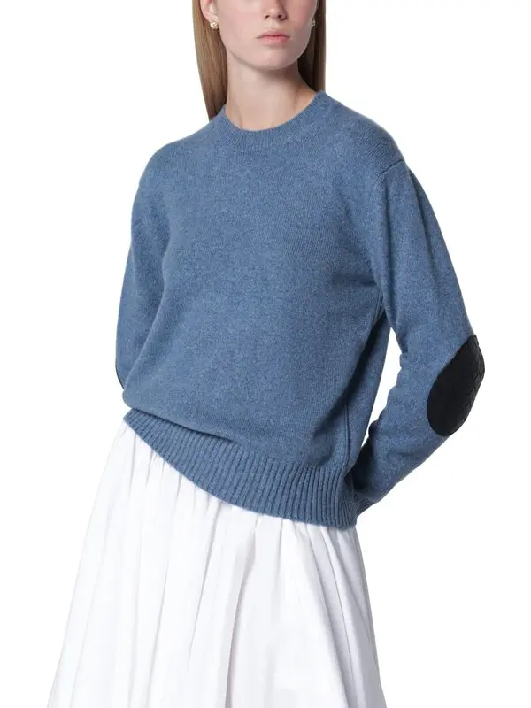 Bottega Veneta Denim Cashmere Sweater With Intrecciato Patches - Blue
