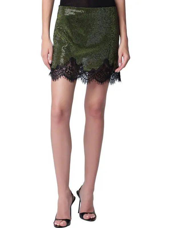 SELF-PORTRAIT Crystal Metallic Knit Mini Skirt - Green