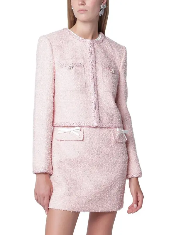SELF-PORTRAIT Bouclé Jacket With Braided Trims - Pink