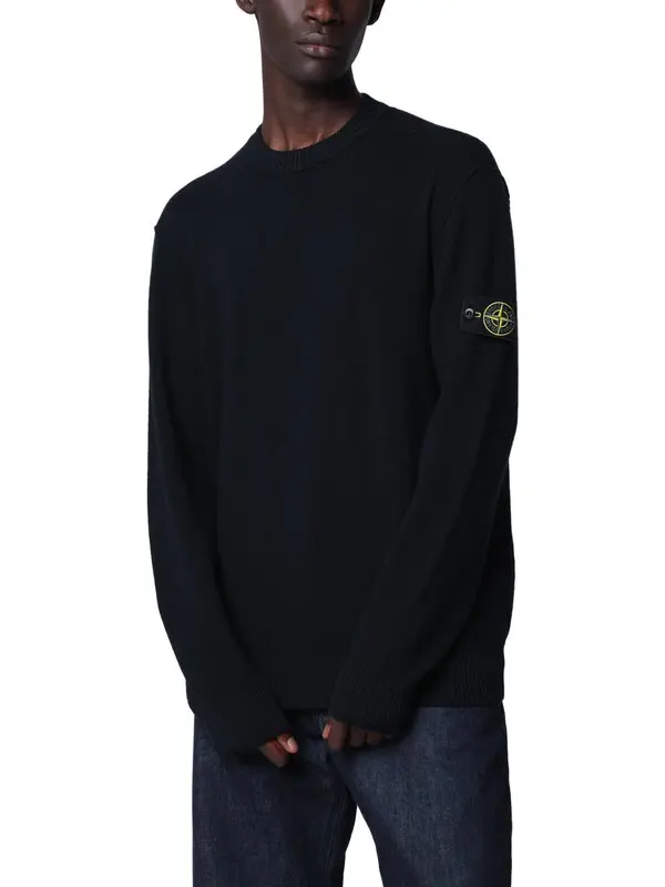 Stone Island Navy Wool Crewneck Sweater - Blue