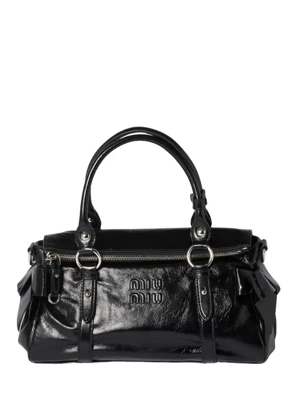 Miu Miu Shiny Leather Handbag With Detachable Shoulder Strap - Black