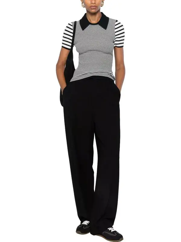 Sandro Striped Shirt-collar Top - Black
