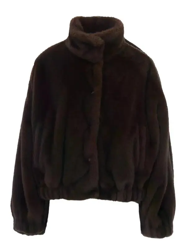 Max Mara Dark Faux Fur Jacket With Elasticated Trims - Brown