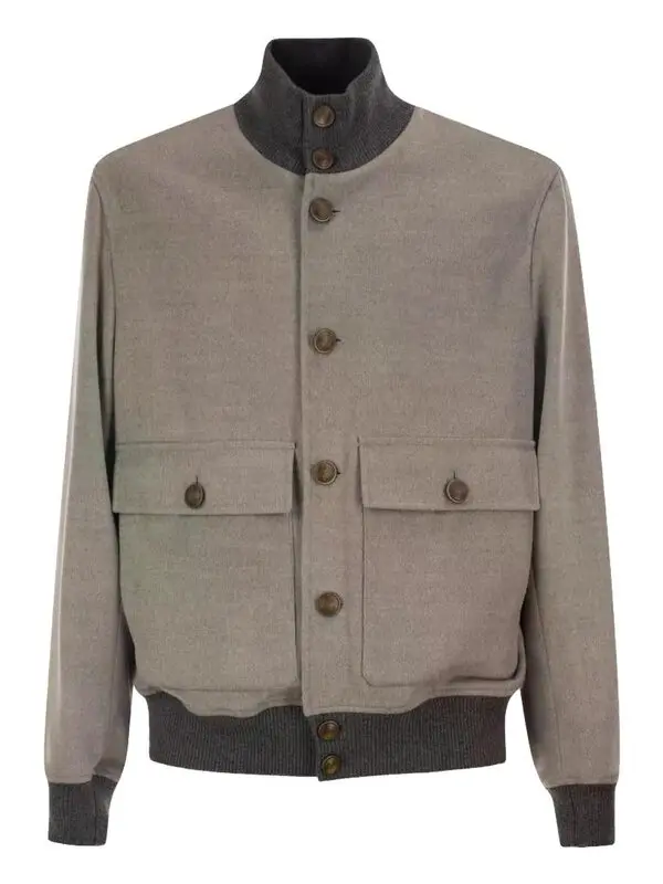 Brunello Cucinelli High-neck Bomber Jacket - Grey