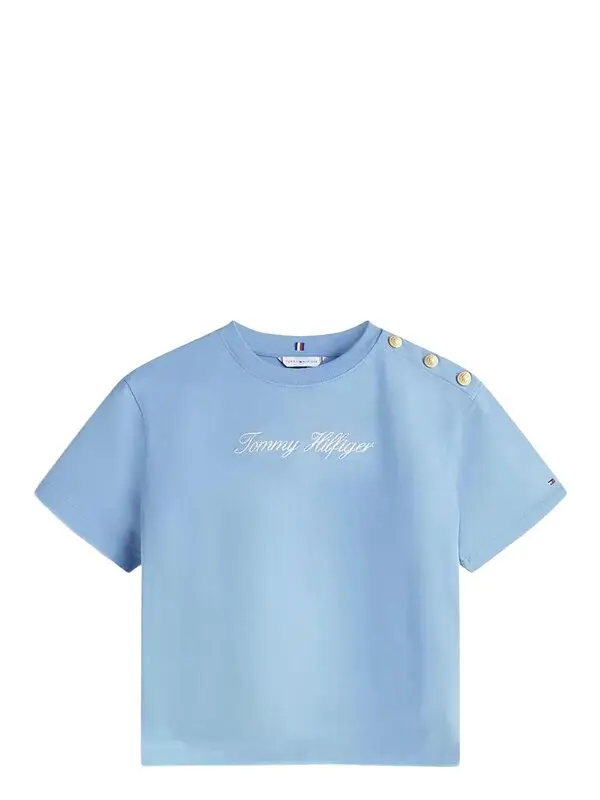 Tommy Hilfiger Button-detail Logo T-shirt - Blue