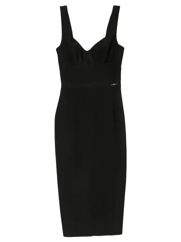 Elisabetta Franchi Sweetheart Neck Panelled Midi Dress - Black