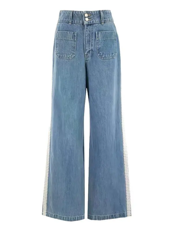 Veronica Beard Taylor Wide-leg Jeans With Lace Trim - Blue