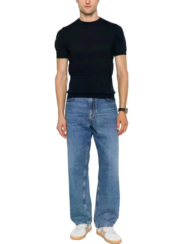 JEORDIE'S Striped Short-sleeve Knitted Cotton T-shirt - Blue