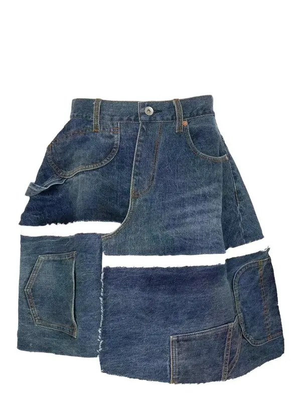 Sacai Patchwork Raw-edge Mini Skirt - Blue