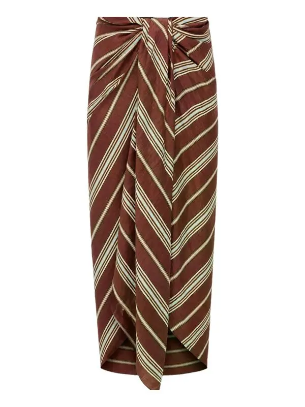 A.L.C. Rhodes Striped Wrap Midi Skirt - Brown