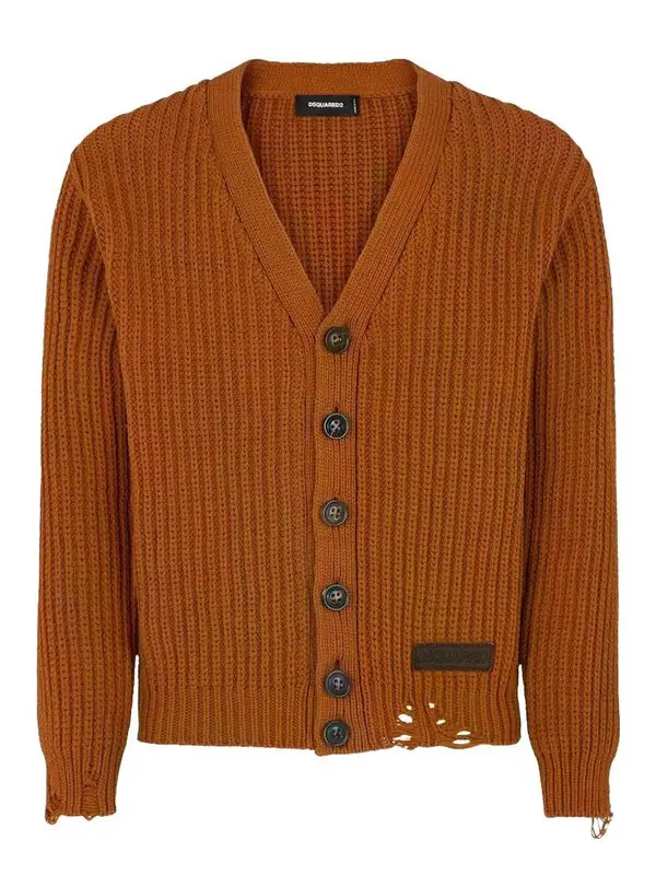 Dsquared2 Distressed V-neck Cardigan - Brown
