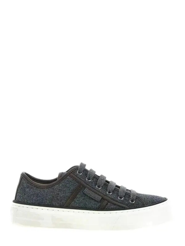 Brunello Cucinelli Shiny Tab Wool Sneakers - Grey