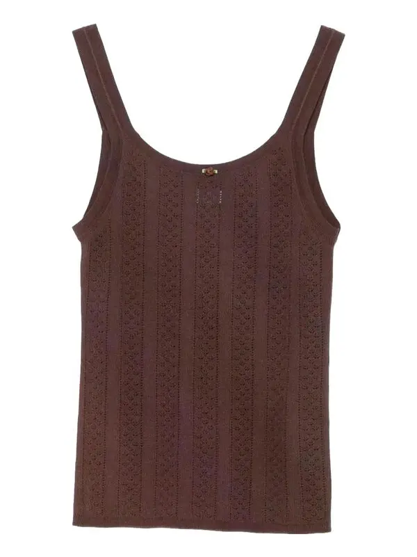 Sandro Pointelle-knit Bow Detail Top - Brown