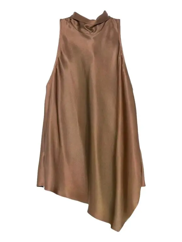 Brunello Cucinelli Sleeveless Asymmetric Tie-neck Top - Brown