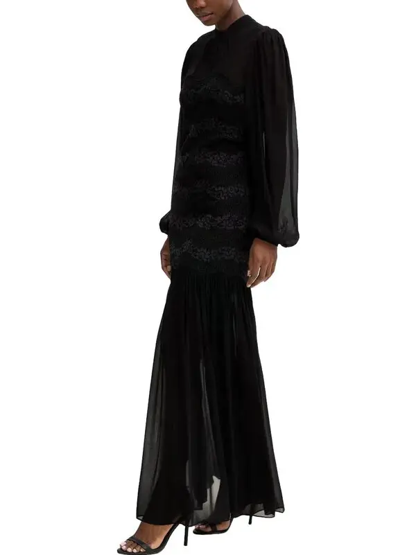 TWINSET Long Sleeve Lace-panelled Maxi Dress - Black