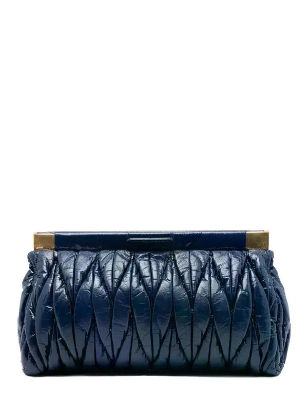 Miu Miu Matelassé Patent Frame Clutch Bag - Blue