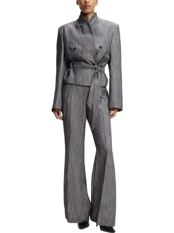 BOSS Double-breasted Tie-detailed Jacket - Grey