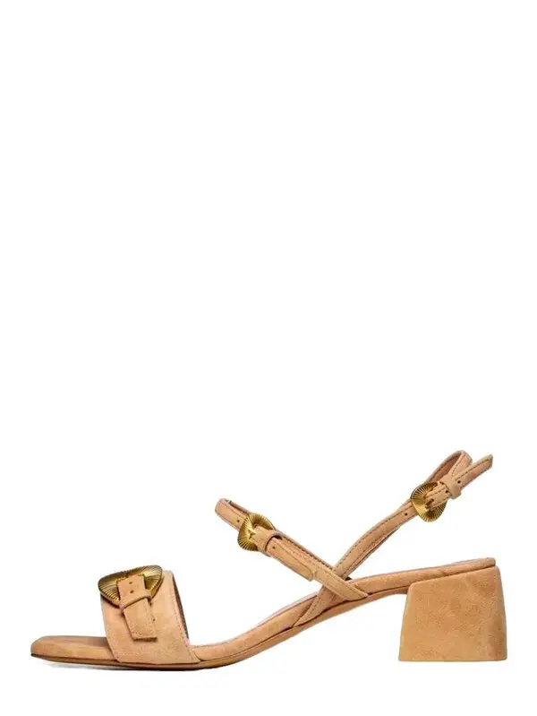 POCHE PARIS Buckle-embellished Block-heel Sandals - Neutrals