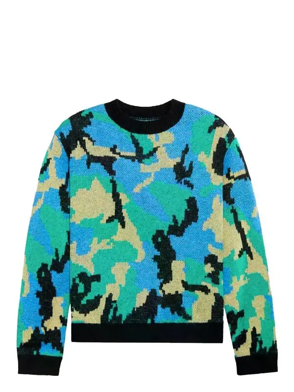 AWAKE NY Camouflage Knit Crewneck Sweater - Blue