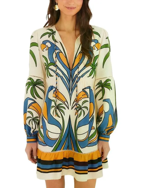 Farm Rio Tropical Graphic Mini Dress - Neutrals