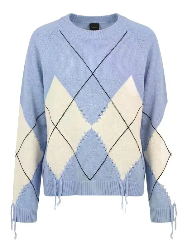 Pinko Argyle Pattern Tassel Detail Sweater - Blue
