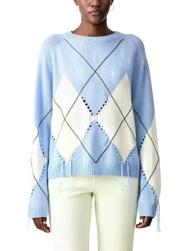 Pinko Argyle Intarsia Distressed Sweater - Blue
