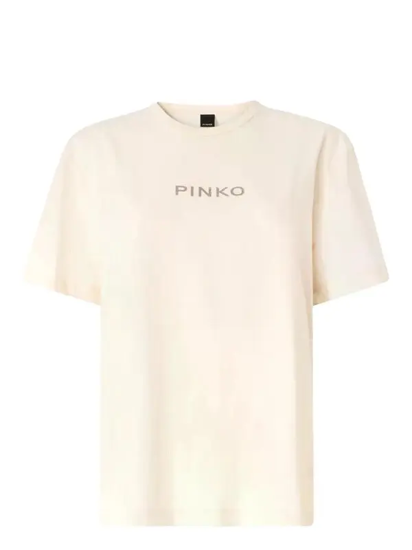 Pinko Logo-print Rhinestone-embellished T-shirt - Neutrals