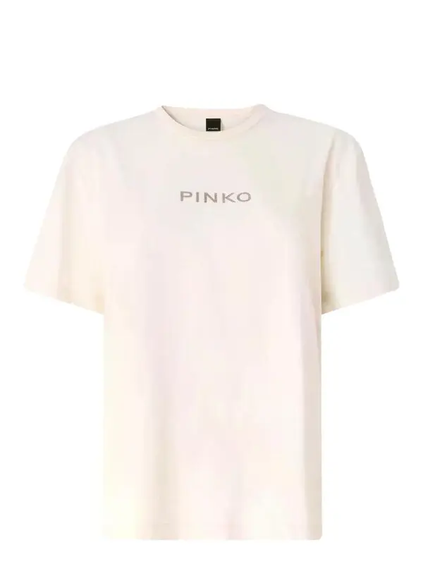 Pinko Logo-print Rhinestone-embellished T-shirt - Neutrals