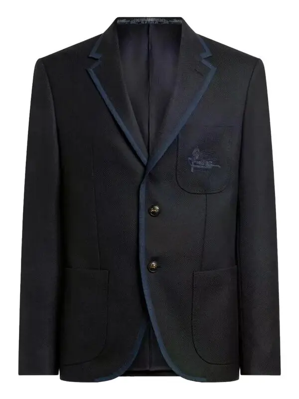 Etro Single-breasted Wool Jacket With Pegaso Logo - Blue