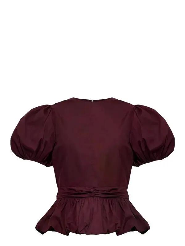 ROTATE BY BIRGER CHRISTENSEN Puff Sleeve Peplum Blouse - Red