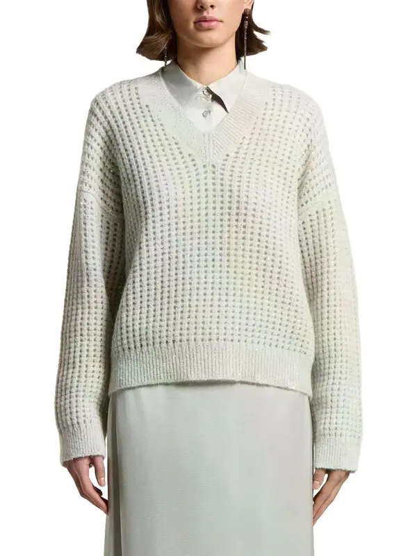 Peserico Waffle Knit V-neck Sweater - Grey