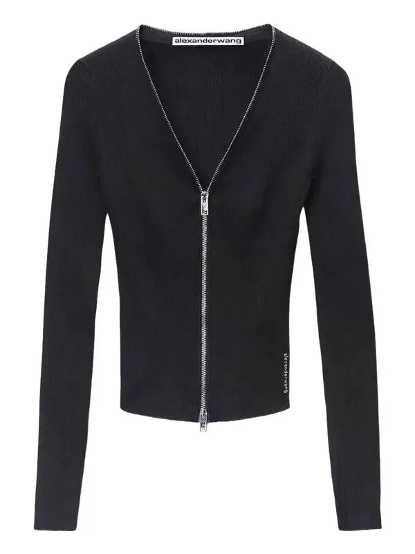 Alexander Wang Ribbed-knit Zip-up Cardigan - Black