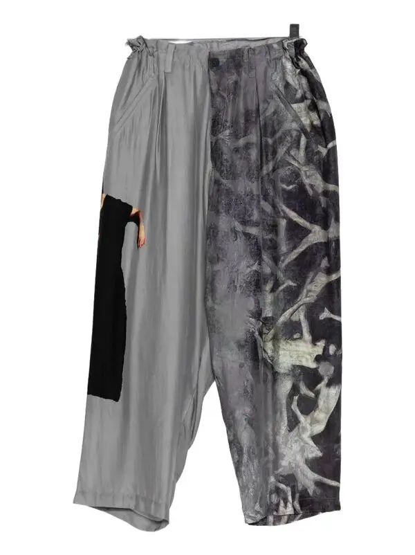 Yohji Yamamoto Asymmetrical Graphic Print Trousers - Grey