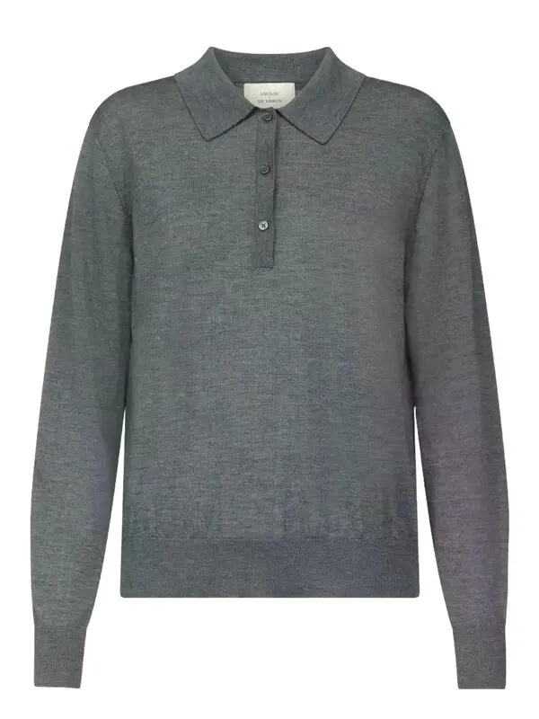 Loulou De Saison Fine-knit Long-sleeve Polo Shirt - Grey