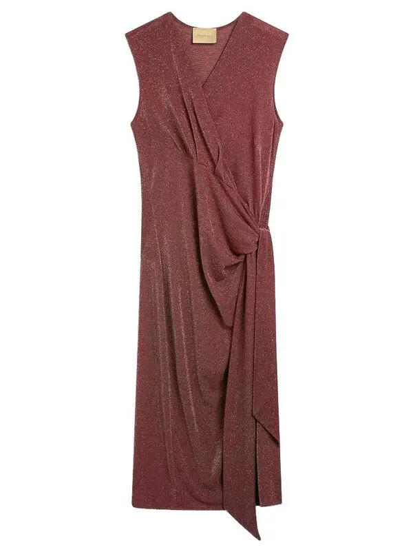 Momoni Roca Draped V-neck Sleeveless Midi Dress - Red