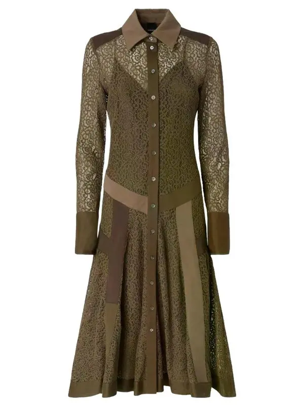 Pinko Lace-panelled Midi Shirt Dress - Green